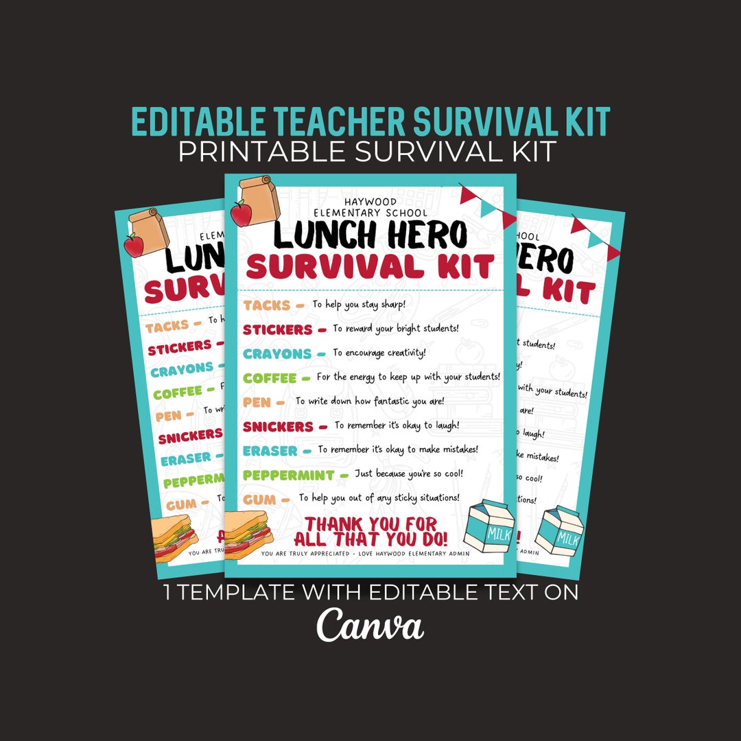 Editable Lunch Hero Survival Kit Back to School Lunchroom - Etsy