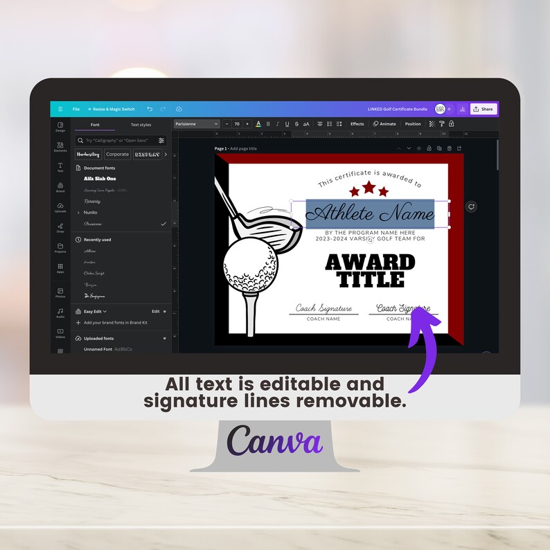 Editable Golf Awards Bundle Printable Certificate & Party Awards (canva ...
