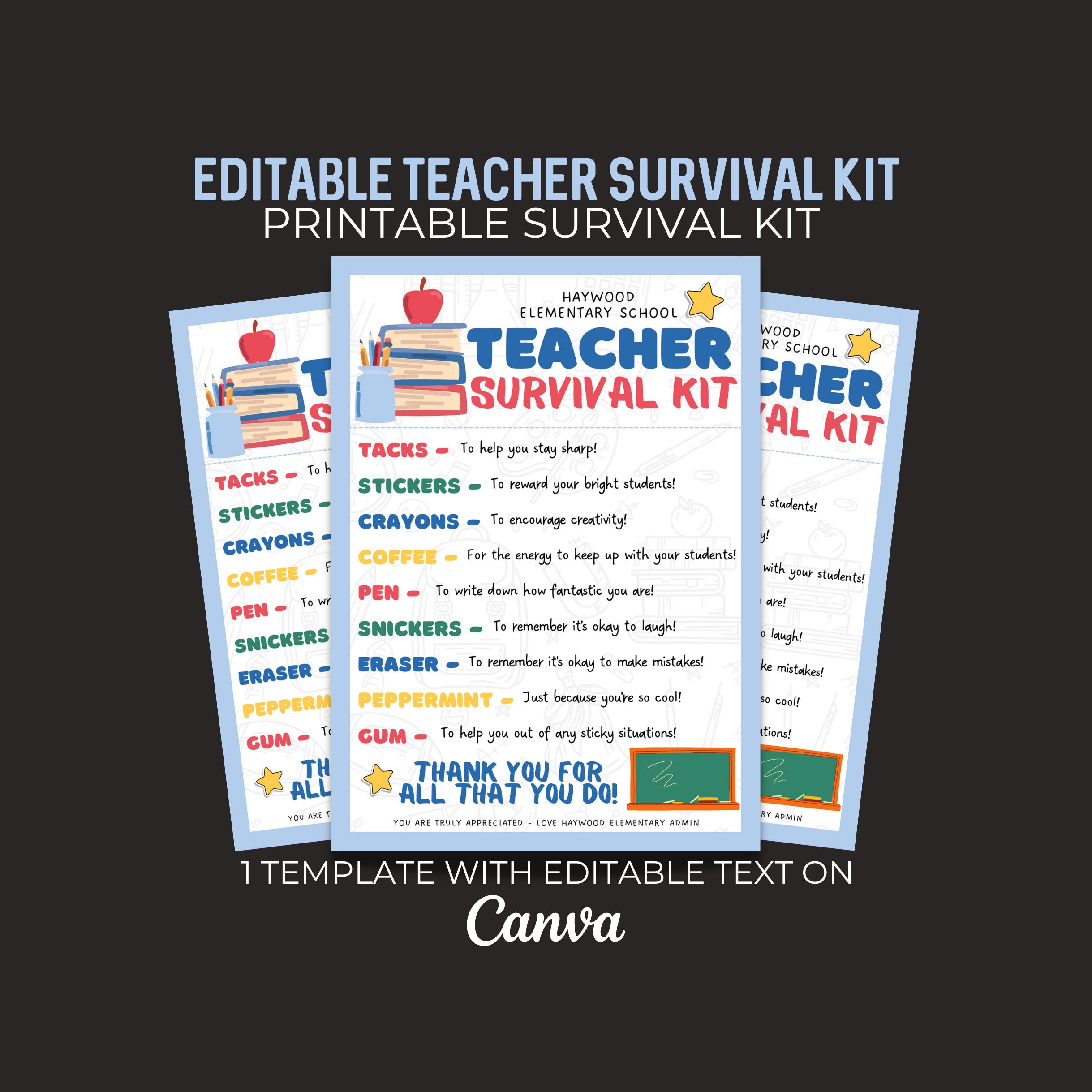 Editable Teacher Survival Kit Back to School Teacher Gift - Etsy