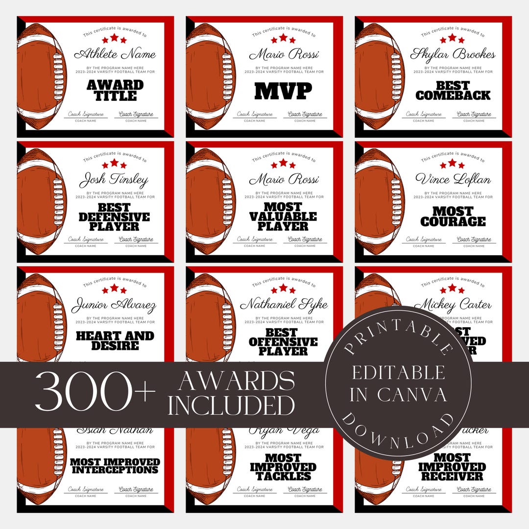 Editable Football Awards Template, Custom Football Award Certificates ...