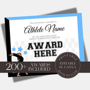 Editable Gymnastics Certificate Bundle Printable Gymnast Award ...