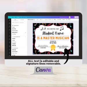 Editable School Certificate Student Music Award Elementary Classroom ...