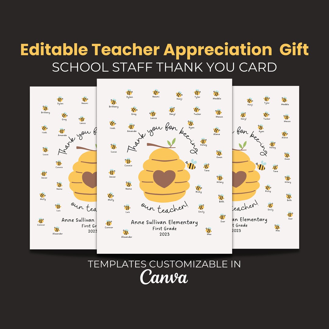 Teacher Appreciation Gift, End of the Year Thank You Card, Printable ...