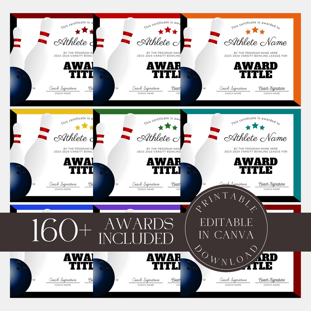 Editable Bowling Team Certificate Bowling Awards Printable Bowler Award ...