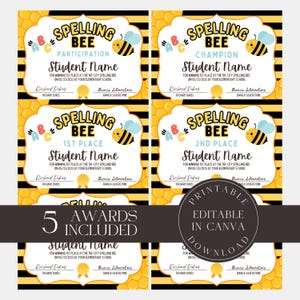 Editable Spelling Bee Certificates Spelling Bee Printable Certificates ...