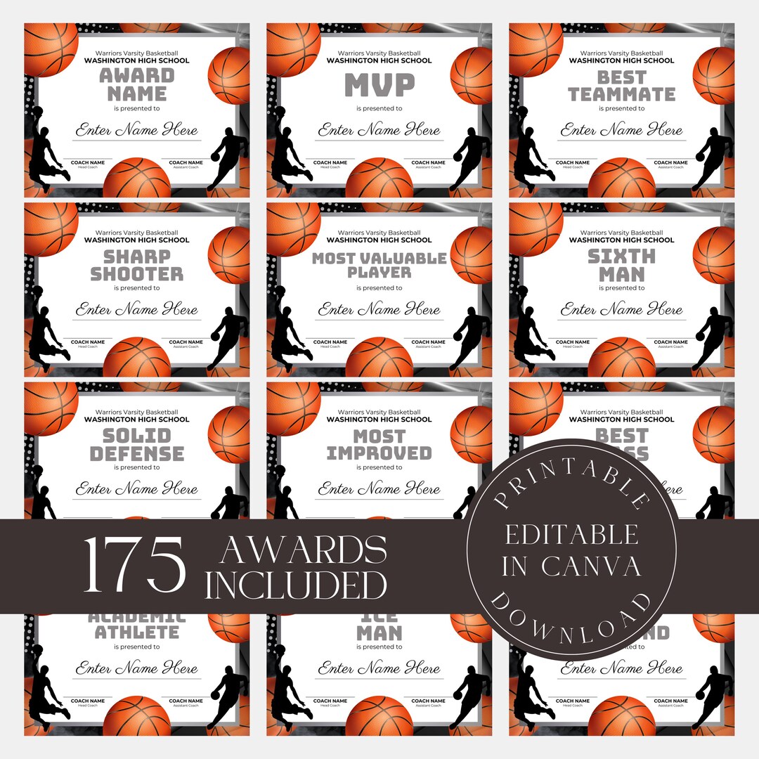 Editable Basketball Awards Template, Custom Bball Award Certificates ...