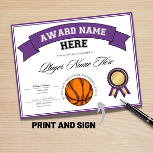 Basketball Award Certificates Editable Team Awards Canva Template ...