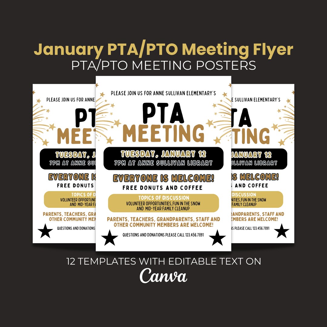Editable January PTA PTO Meetings Flyer Template Printable Handout ...
