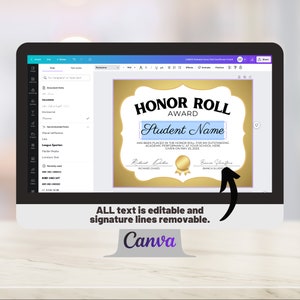 Editable School Honor Roll Certificate Academic Excellence Award (canva ...