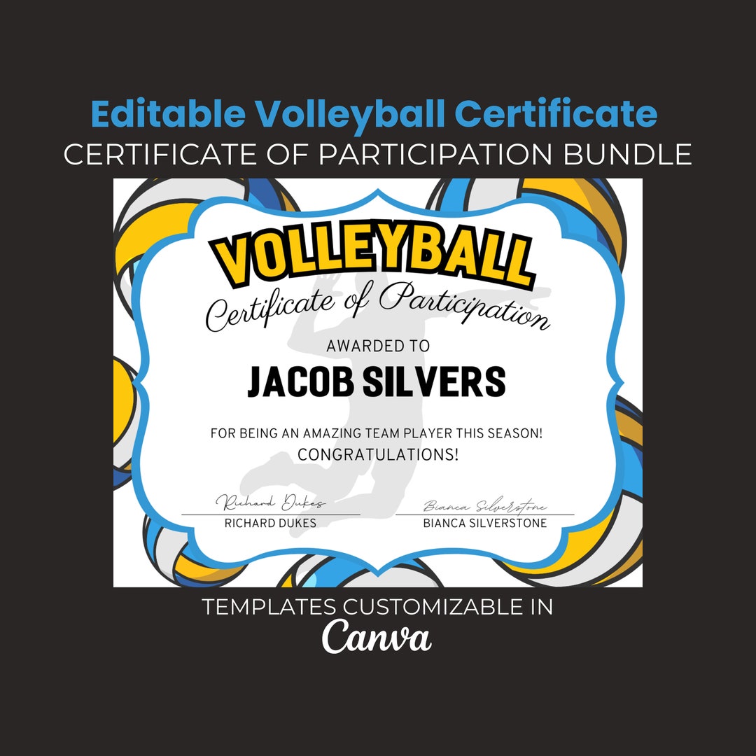 Editable Volleyball Awards, Volleyball Award Certificate, Team Party ...