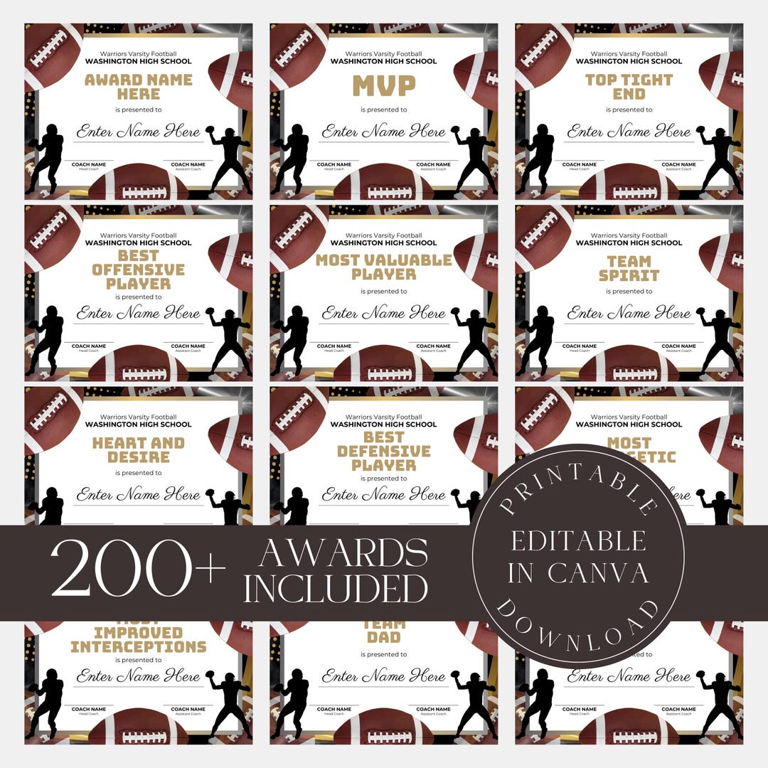 Editable Football Award Certificate, Football Award Ceremony ...