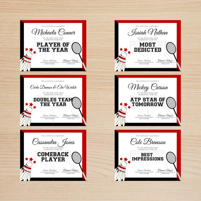 End of Season Badminton Certificate Bundle Editable Badminton - Etsy
