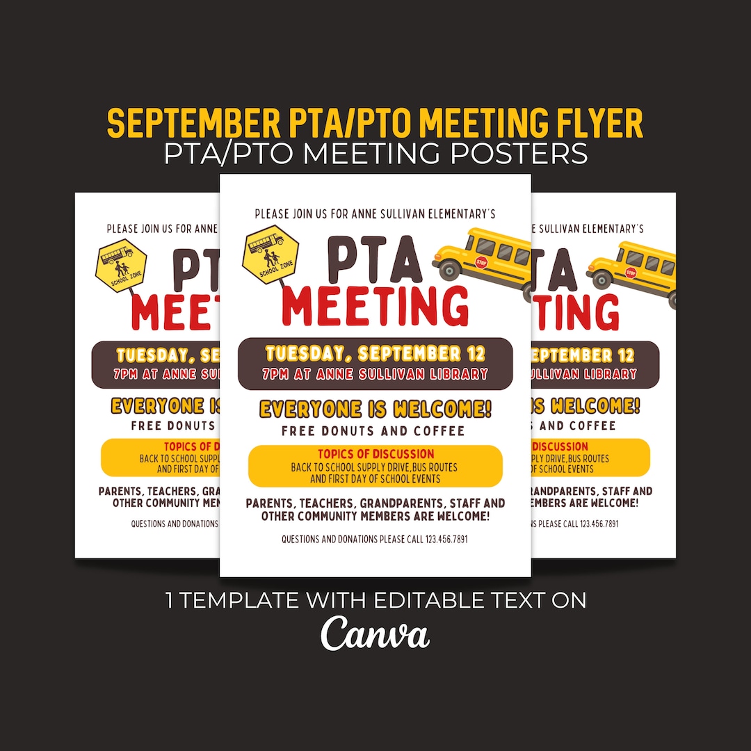 Editable September PTA PTO Meetings Flyer Canva Template - Etsy