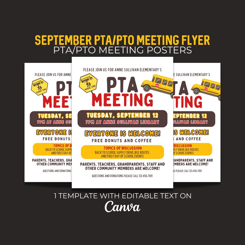 Editable September PTA PTO Meetings Flyer Canva Template - Etsy