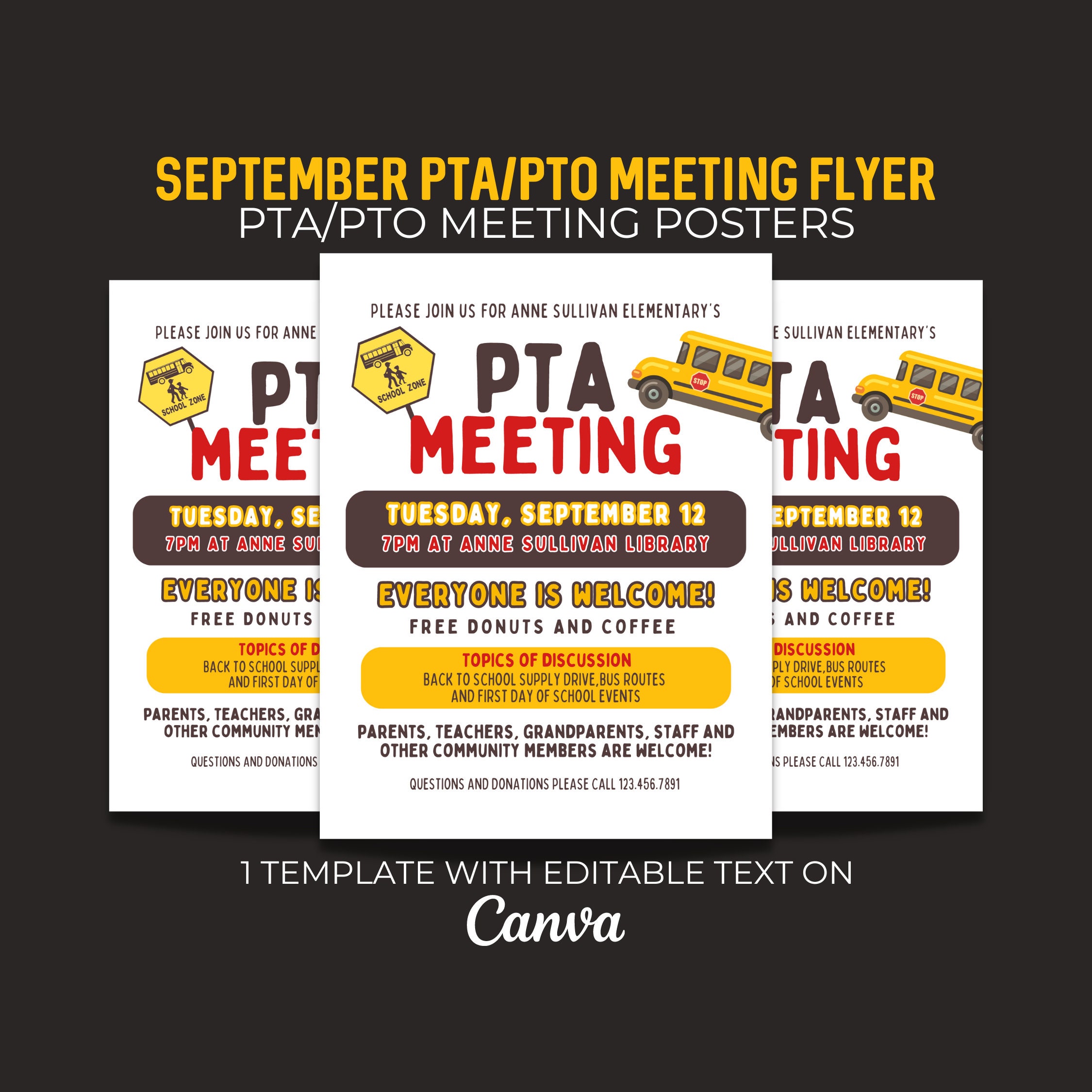 Editable September PTA PTO Meetings Flyer Canva Template - Etsy