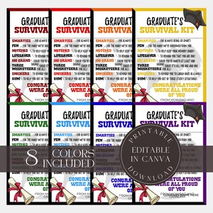 Editable Graduate's Survival Kit Team Survival Kit Printable Graduates ...