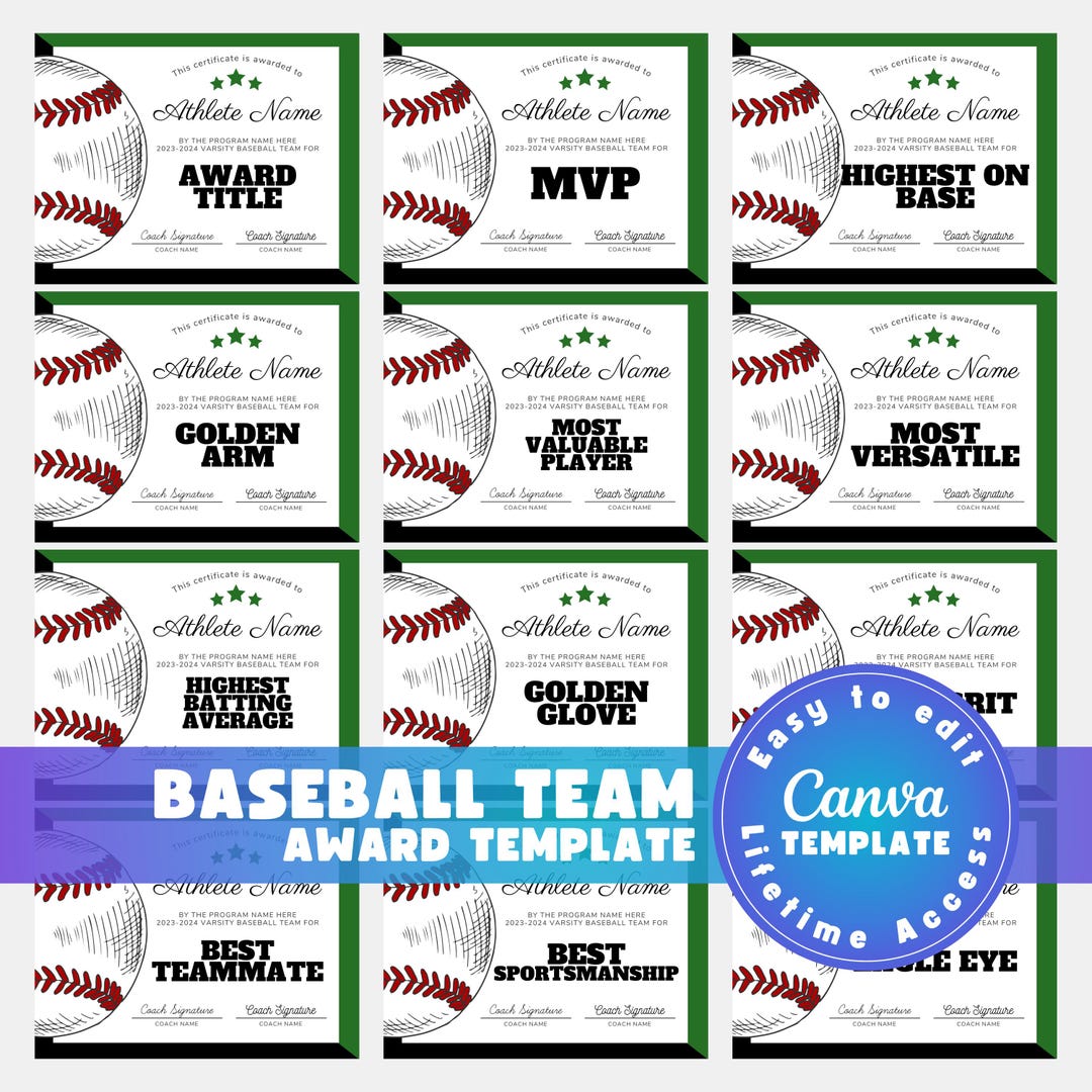 Editable Baseball Award Certificate Templates Team Party Printable ...