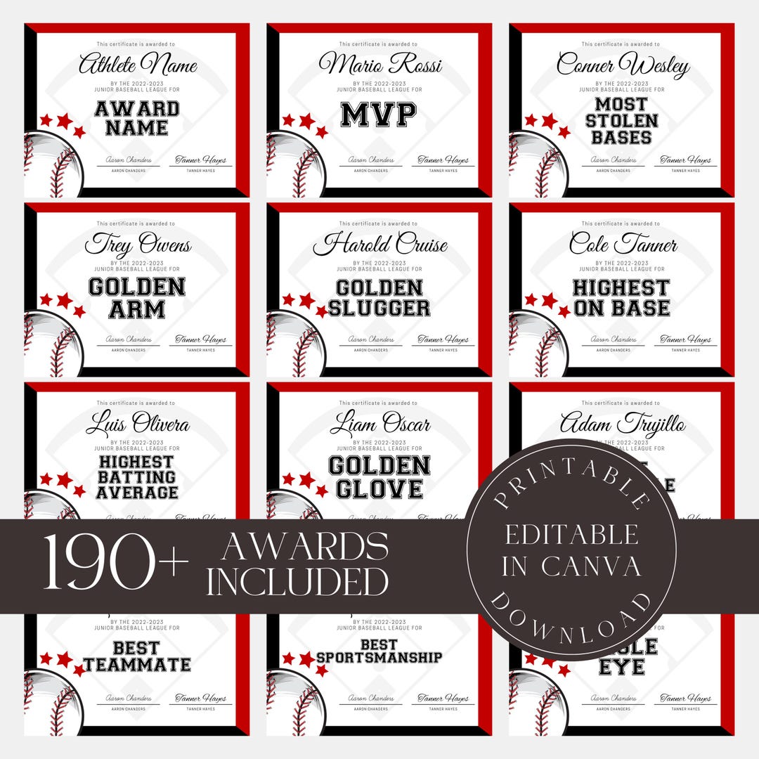 Personalized Baseball Award Certificates Custom Team Awards Baseball ...