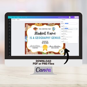 Editable School Certificate Student Geography Award Elementary ...