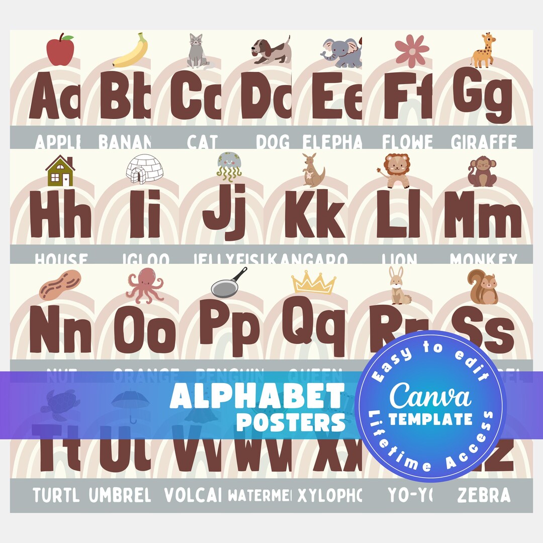 Boho Rainbow Alphabet Classroom Posters Editable Letter Print (PDF, PNG ...