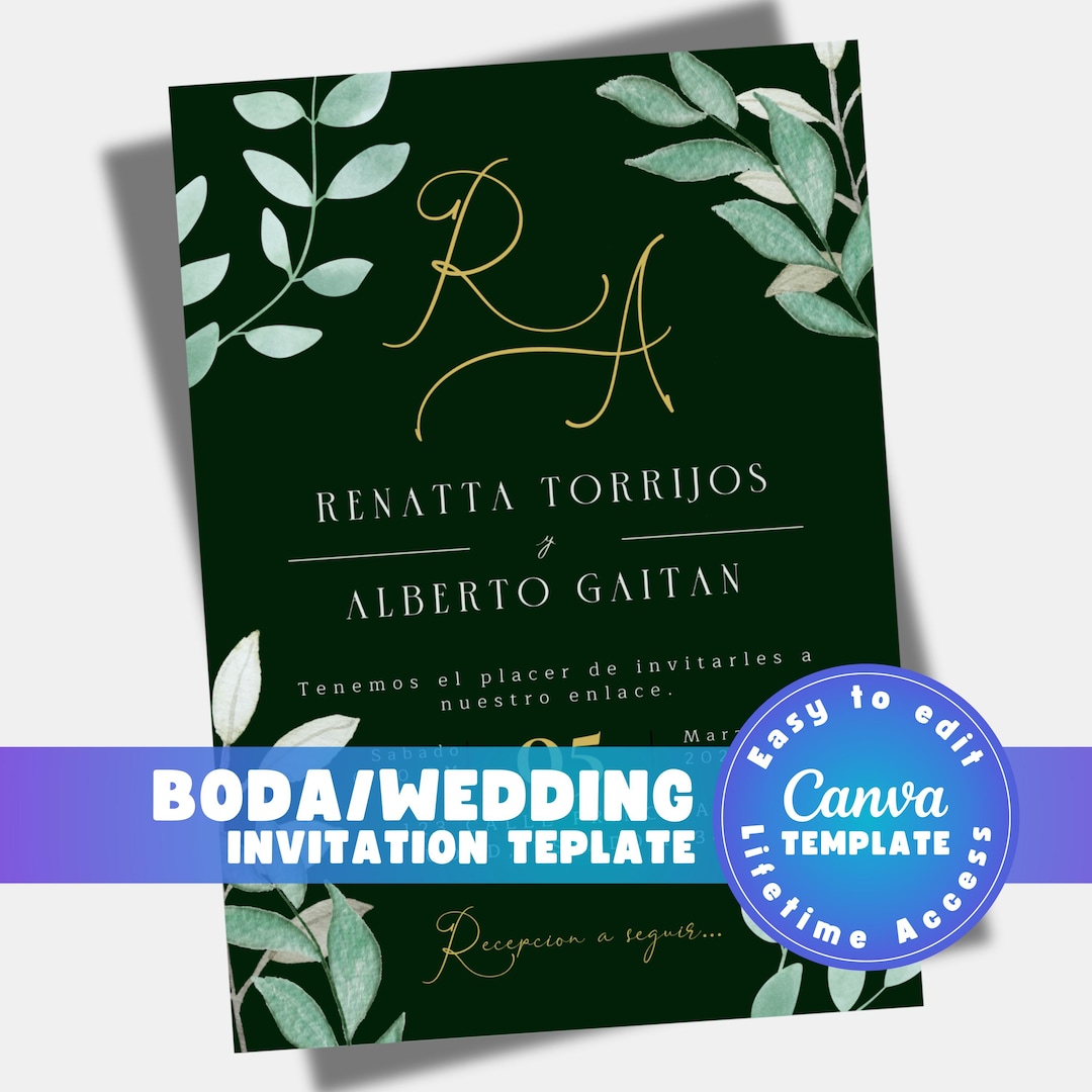 Spanish Wedding Invitation Template, Editable Canva Invite, Invitacion ...