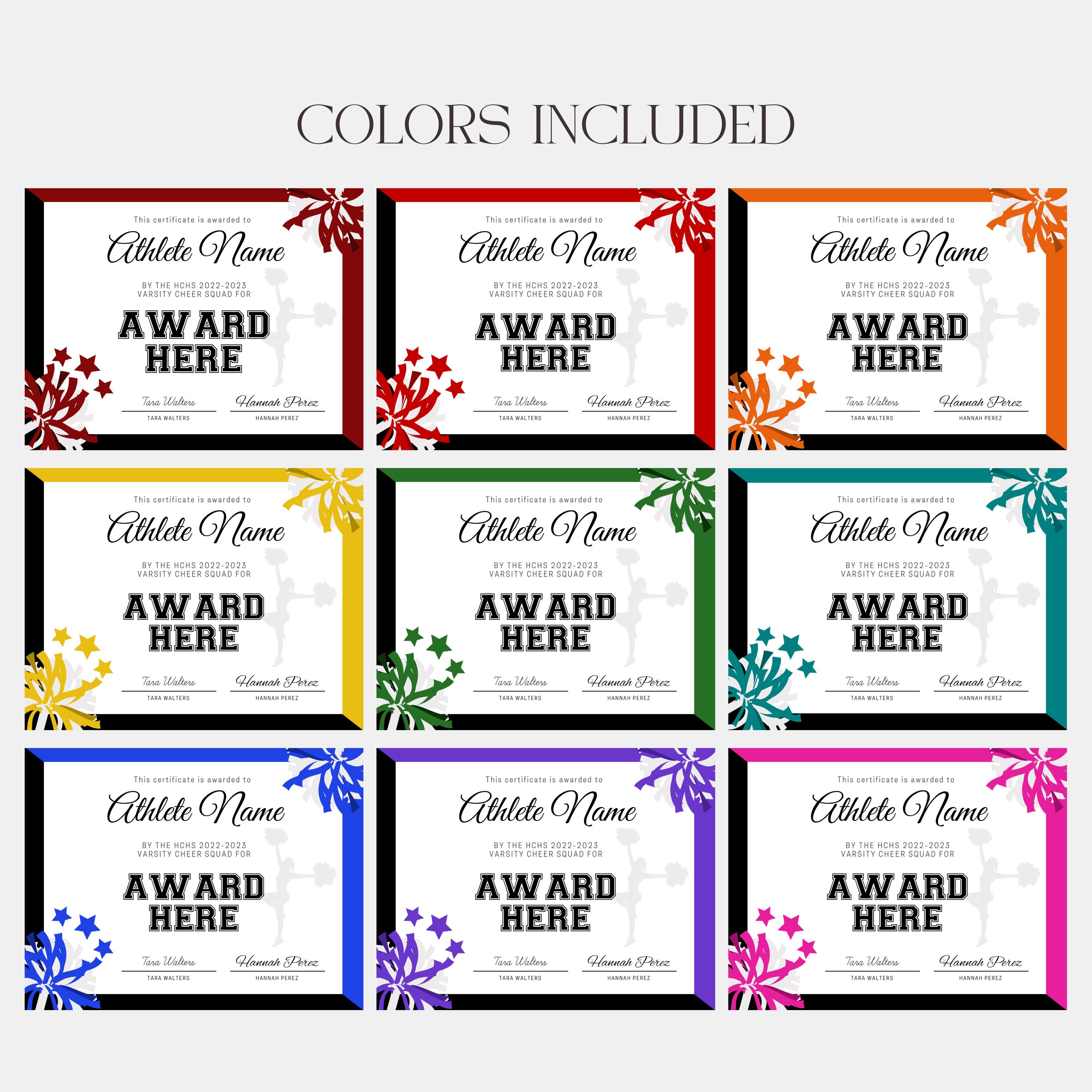 Editable Cheerleading Awards Template, Custom Cheer Award Certificates ...