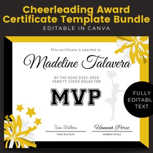 Editable Cheerleading Certificate Cheer Squad Awards Team - Etsy