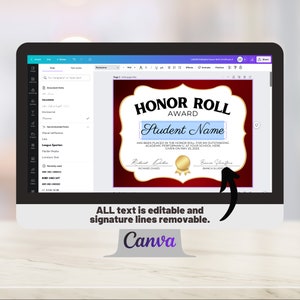 Editable School Honor Roll Certificate Template (canva PDF) - Etsy