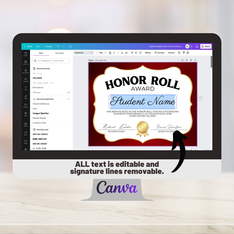 Editable School Honor Roll Certificate Classroom Academic - Etsy