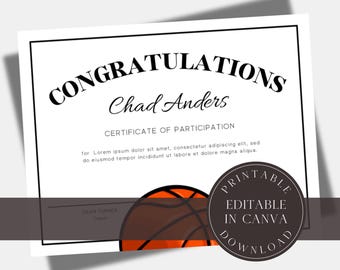 Editable Basketball Award Certificate Bundle Canva Template (digital ...