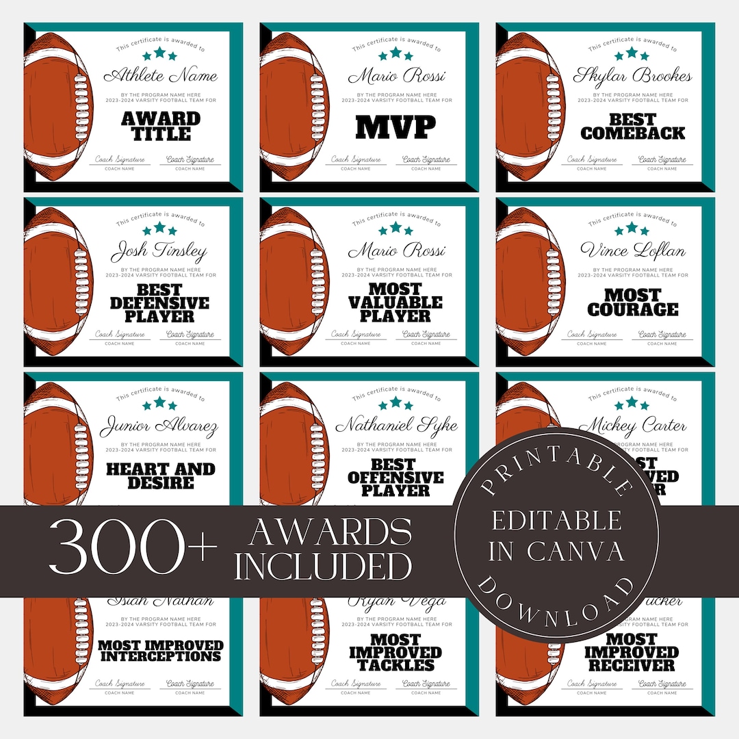 Editable Football Awards Template, Custom Football Award Certificates ...