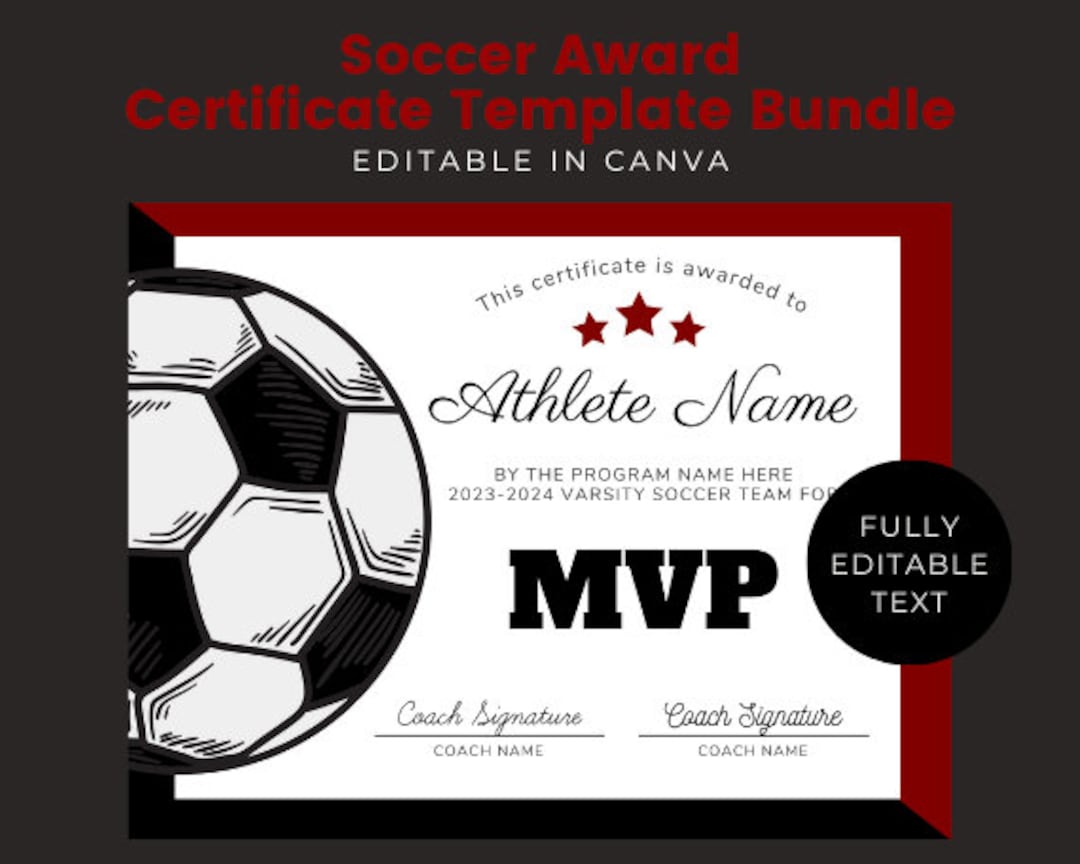 Editable Soccer Award Certificate Team Party Canva Template - Etsy