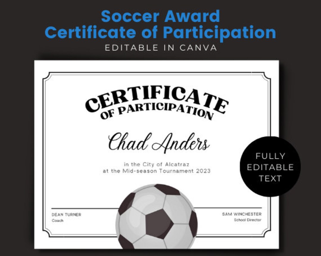 End of Season Soccer Awards, Editable Certificates, Canva Template ...