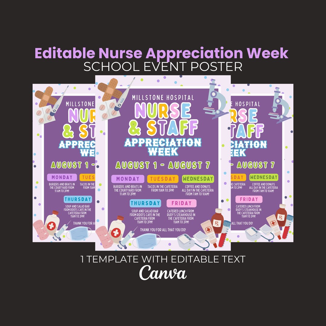 Editable Nurse Appreciation Week Itinerary Flyer, Nurse's Week Event ...