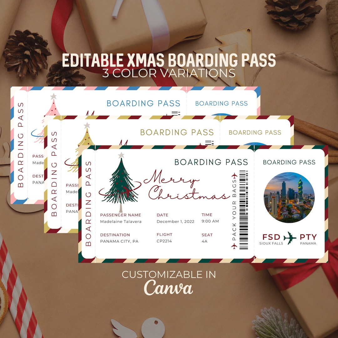 Editable Christmas Boarding Pass Bundle, Printable XMAS Ticket Template ...