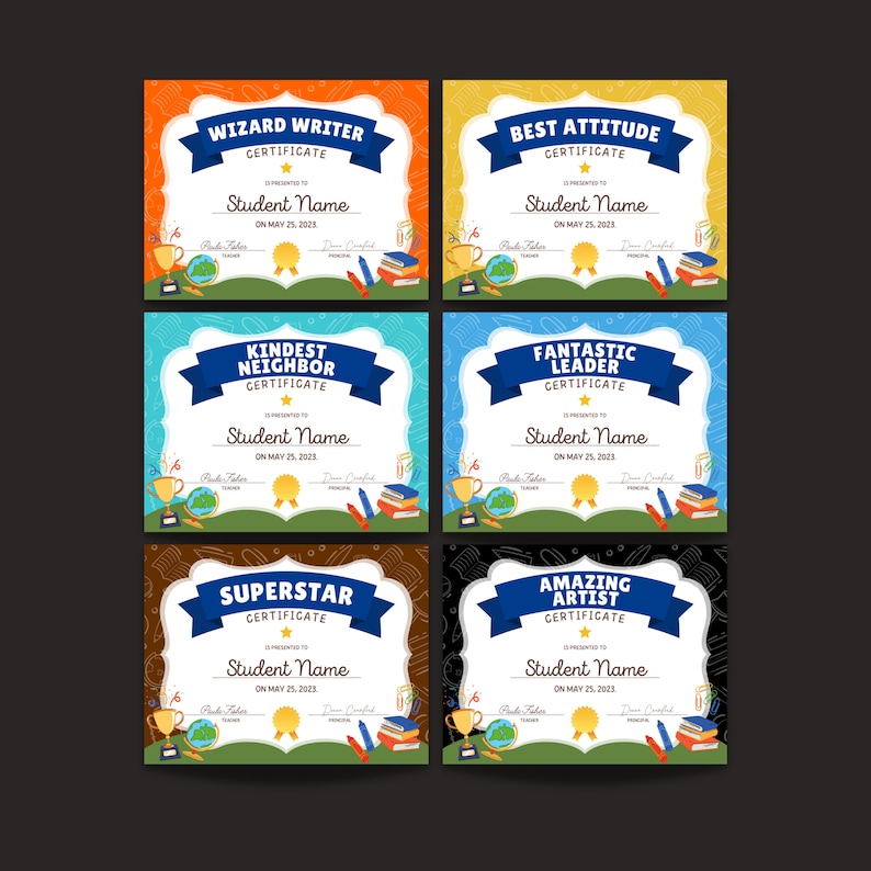 Editable School Award Certificates Elementary Classroom Canva Template ...