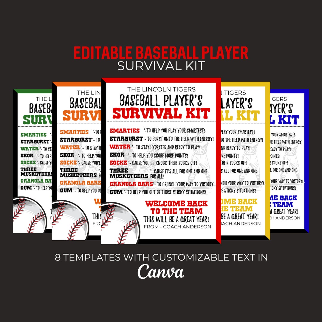 Baseball Survival Kit Team Survival Kit Printable, Editable Canva ...