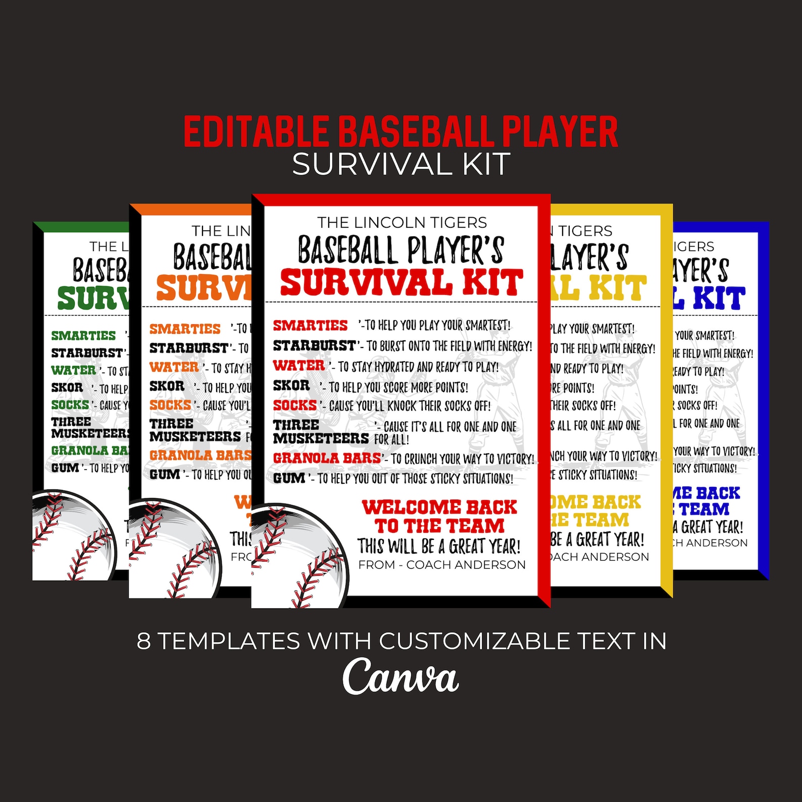 Baseball Survival Kit Team Survival Kit Printable Editable - Etsy