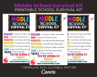 Middle School Survival Kit Gift Tag, Gift for Teachers Staff Students ...