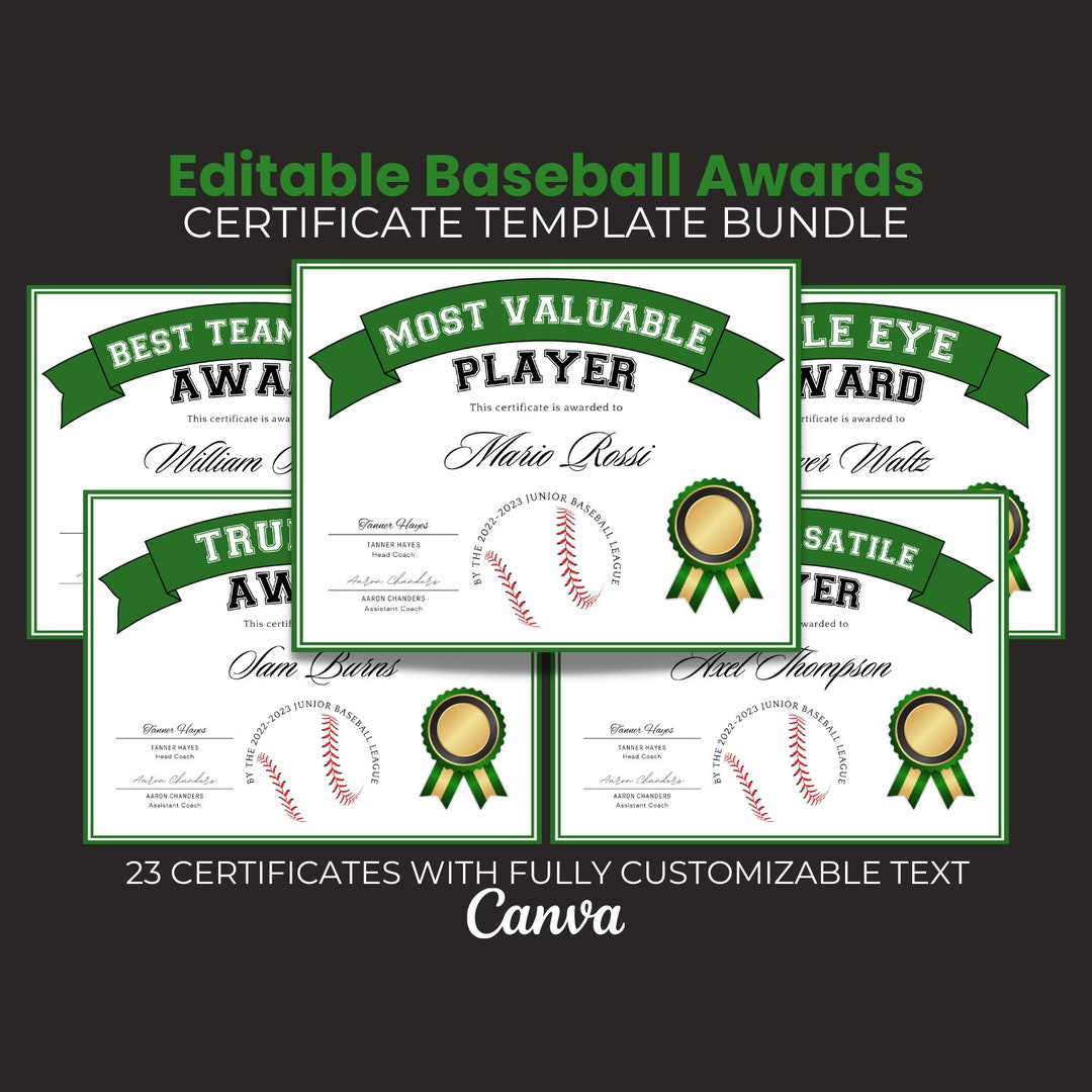 Baseball Awards Printable, Baseball Team Certificate Bundle, Canva ...