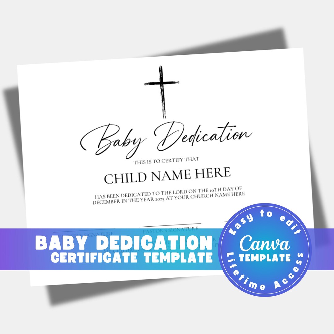 Editable Baptism Dedication Certificate Template Church Christening ...