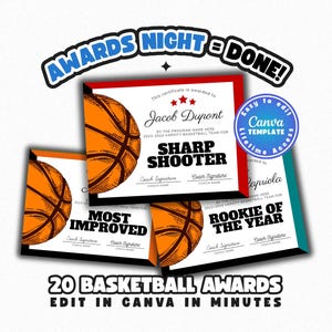 Editable Basketball Award Certificates, Basketball Awards Bundle Canva ...