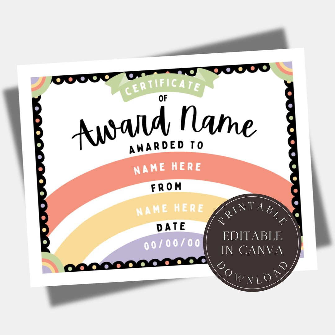 Editable School Certificates Template Blank Custom Rainbow Classroom ...