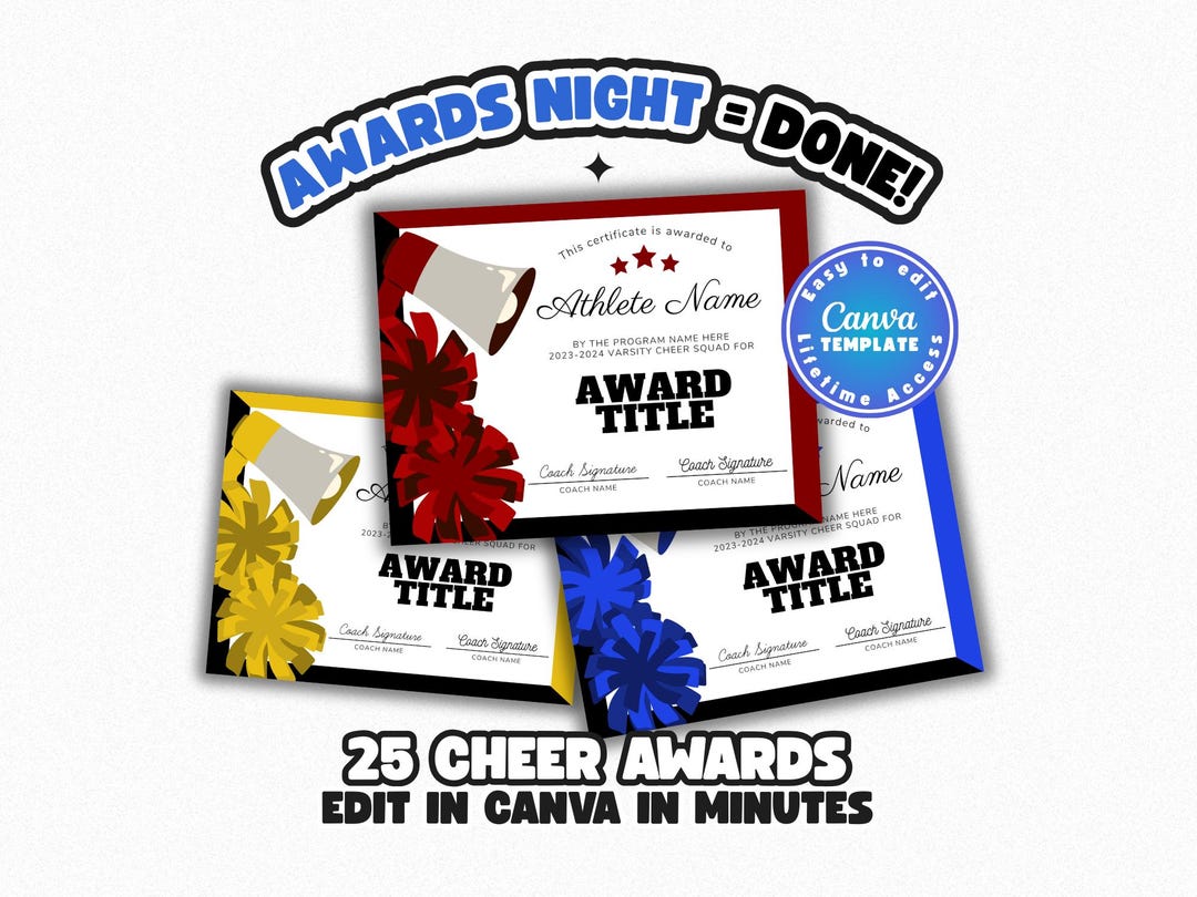 Editable Cheerleading Awards Template, Custom Cheer Award Certificates ...