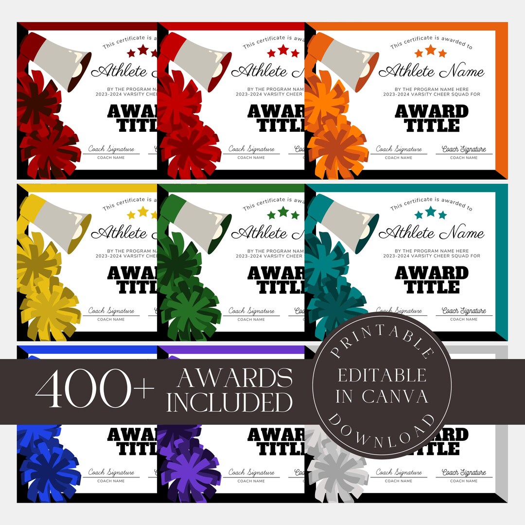 Editable Cheerleading Award Certificates Canva Template (digital ...
