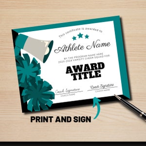 Editable Cheerleading Certificate, Cheer Squad Awards, Team Party ...