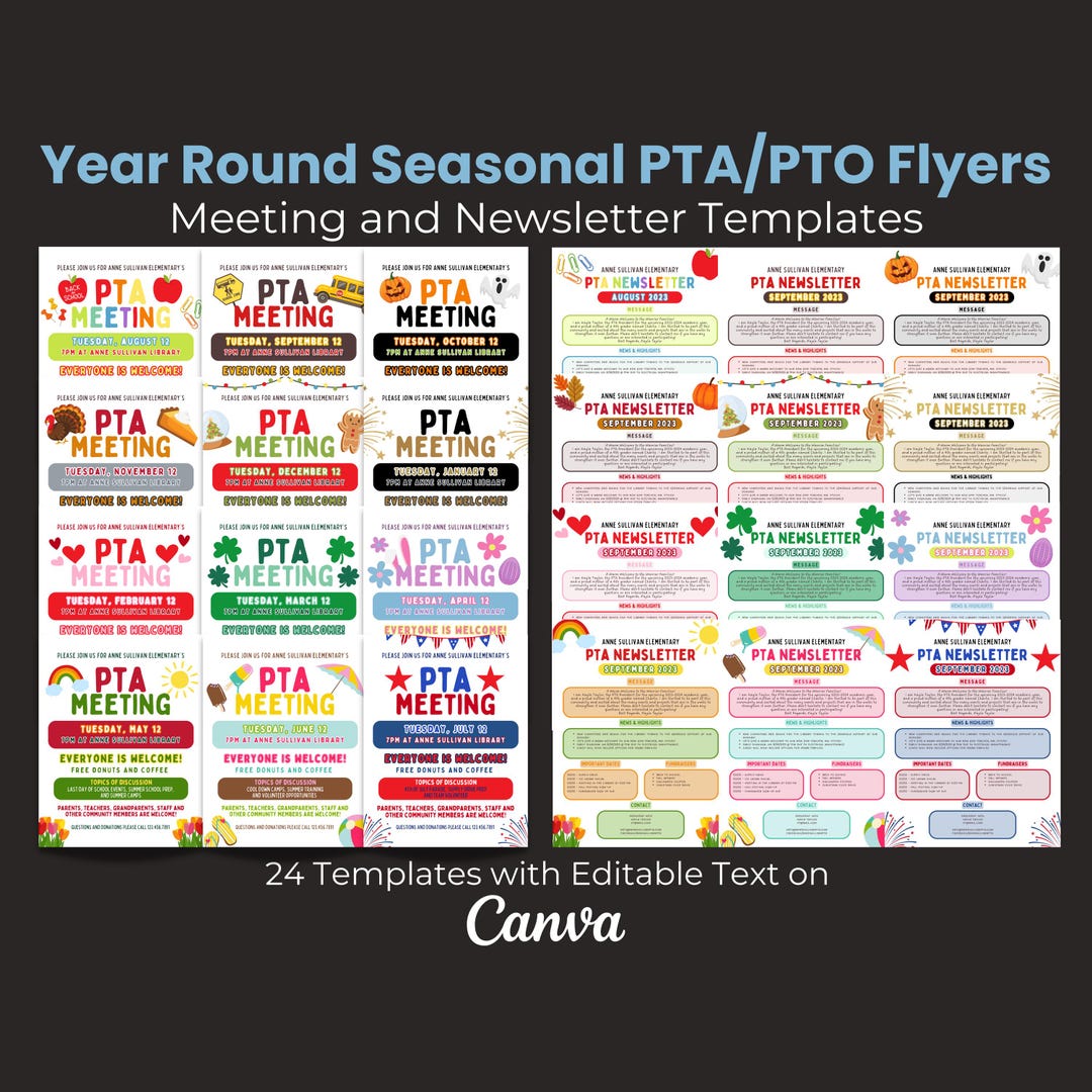 Editable Seasonal PTA PTO Meetings Flyer Bundle Template Printable ...