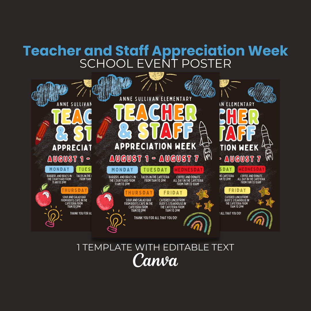 Editable Teacher Appreciation Week Itinerary Flyer, Teacher's Week ...