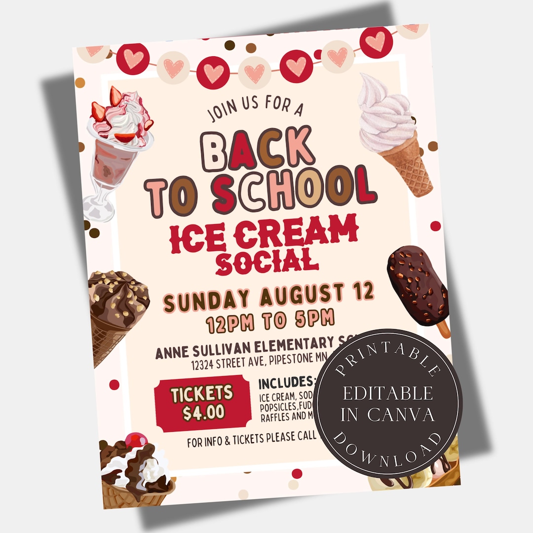 Editable Back to School Ice Cream Social Flyer Printable Back to School ...