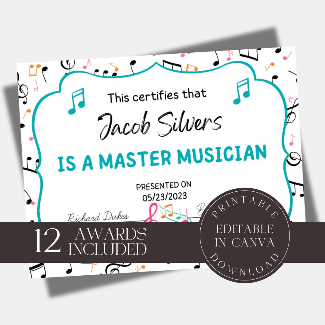 Modèle de certificat modifiable Prix de musique pour étudiants Prix de ...